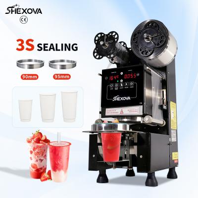 China 90/95Mm Easy To Operate Plastic Cup Sealing Machine For Bubble Milk Tea for sale