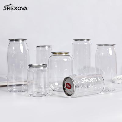 China Disposable Transparent Plastic Bubble Tea Pet Cans With Easy Open Lid for sale