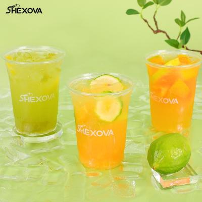 China Crystal Logo U shaped PET Cup Disposable Round Container in Coffee Milk Tea Shop for sale