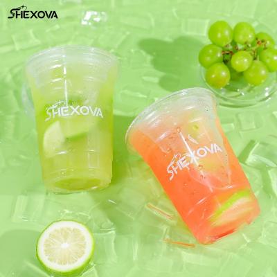 China Round Plastic Custom Pet Cups Disposable Transparent 12/16/ 24 Oz Plastic Cups With Lids for sale