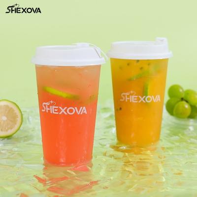China U Shaped Flat Bottomed Transparent Frosted 90mm PP Plastic Cup With Lid For Milk Tea Juice for sale