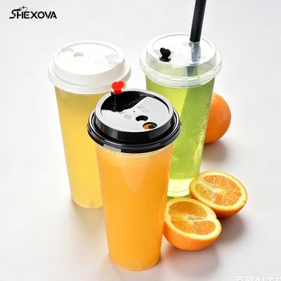 China Custom Logo U-shaped Flat bottom PP Plastic Cups clear and frosted  for Juice Soda Tea for sale