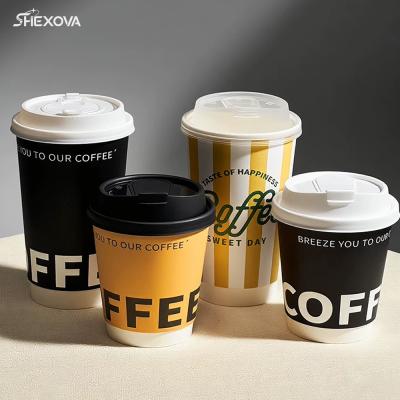 China Disposable Custom Logo Dubble/Single Paper Cups with PP Lid for Take Away Coffee Milk Tea for sale