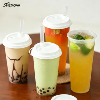 China 12oz 16oz 24oz U shape plastic cups with lids for Cold Coffee Beverages for sale