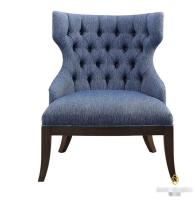China ODM Wooden Navy Blue Fabric Upholstery Chair Solid Wood Legs ISO18001 Approved for sale