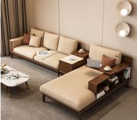 China ISO9001 Villa Furniture Walnut Color With Fabric Upholstery L Shape Sofa for sale