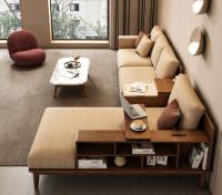 China ISO9001 Villa Furniture Walnut Color With Fabric Upholstery L Shape Sofa for sale