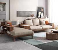 China ISO9001 Villa Furniture Walnut Color With Fabric Upholstery L Shape Sofa for sale
