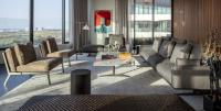 China Simple Living Room Villa Furniture Fabric Upholstery Surface Walnut Color scratch resistance for sale