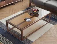 China Solid Wood Frame Hotel Coffee Tables Tempered Glass Top Square Tea Table for sale