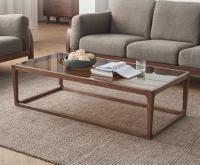 China Solid Wood Frame Hotel Coffee Tables Tempered Glass Top Square Tea Table for sale