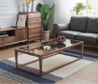China Solid Wood Frame Hotel Coffee Tables Tempered Glass Top Square Tea Table for sale