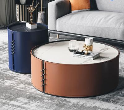 China Round Hotel Coffee Tables Italian Style  Light Luxurious PU Finish Tea Table for sale