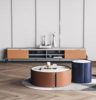 China Round Hotel Coffee Tables Italian Style  Light Luxurious PU Finish Tea Table for sale