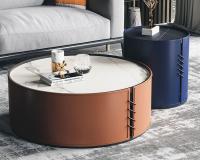 China Round Hotel Coffee Tables Italian Style  Light Luxurious PU Finish Tea Table for sale