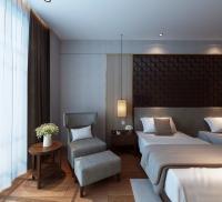 China Customized Hotel Bedroom Furniture Sets Walnut Veneer Bed E1 Plywood for sale