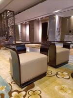 China Gelaimei Hotel Lobby Furniture Solid Wood Easy Chair With Tea Table OEM Welcome for sale