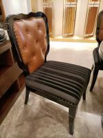 China Gelaimei Leather Upholstery Glass Dining Table And Chairs Diameter 1 Meter for sale
