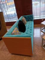 China 2200*900*800mm Gelaimei Wooden Frame Button Tufted Sofa Blue For Living Room for sale