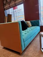 China 2200*900*800mm Gelaimei Wooden Frame Button Tufted Sofa Blue For Living Room for sale
