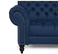 China Navy Blue Wooden Frame Hotel Room Sofa 3 Seater Tufted Sofa 2300*850*850mm for sale