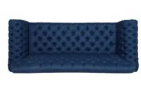 China Navy Blue Wooden Frame Hotel Room Sofa 3 Seater Tufted Sofa 2300*850*850mm for sale