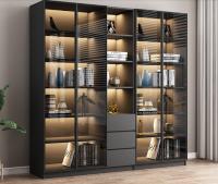 China H200cm W240cm Hotel Room Cabinet 5 Shelf Book Case With Glass Door for sale