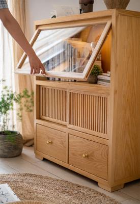 China 980mm High Hotel Wooden Storage Lockers Nordic Vintage Ash Wood With Glass Door for sale