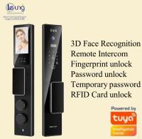 China Qleung S555Max Face ID Video Intercom Fingerprint Recognition Card Key Code Tuya App Remote Control Smart Door Lock for sale
