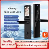China Qleung Video Calling Camera Wifi Fingerprint Code Key Card Tuya Door Lock for Home Hotel for sale