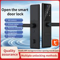 China Qleung S829max Tuya Wifi APP Remote Control Camera Fingerprint Password Card Key Smart Door Lock For Home Hotel Office for sale