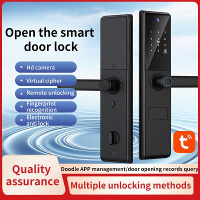 China Qleung S829max Tuya Wifi APP Remote Control Camera Fingerprint Password Card Key Smart Door Lock For Home Hotel Office for sale