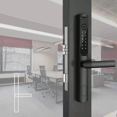 China Black Zinc Alloy Smart Lock with Fingerprint WiFi Bluetooth for Aluminum Doors for sale