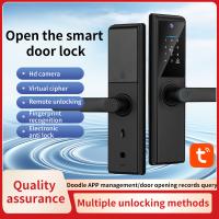 China S821max Camera Smart Lock with Tuya App Remote Contorl Fingerprint Card Code Key Multi Unlock Way Smart Home Door Lock for sale
