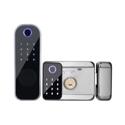 China Hot Sale Smart Waterproof Rim Lock Tuya TTLock  Double-side Fingerprint Password IC Card Key Door Locks. for sale
