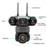 China 4 Lens Security Camera Wireless Outdoor 4x2MP FHD PTZ 360 WiFi Surveillance with Color Night Vision IP65 for sale