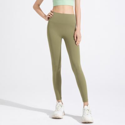 China Women's High Waisted Olive Green Yoga Leggings Compression Fit 80% Nylon 20% Lycra Spandex for sale