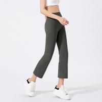 China Women's High Waisted Brown Flared Yoga Pants 7/8 Length Tummy Control Nylon Spandex for sale