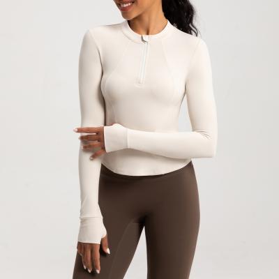 China Women's Half Zip Long Sleeve Athletic Top 80% Nylon 20% Spandex Moisture Wicking Thumb Hole Cuffs Slim Fit for sale