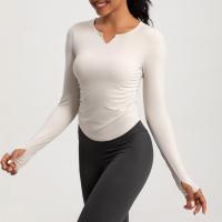 China Women's Long Sleeve Yoga Top Slim Fit Moisture Wicking Fabric 80% Nylon 20% Spandex Brown for sale