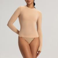 China Nude Sheer Mesh Long Sleeve Dance Top 75% Nylon 25% Spandex for Ballet Gymnastics for sale