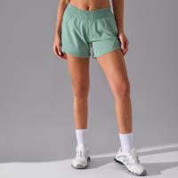 China Women's Light Green Quick Dry Athletic Shorts 92% Polyester 8% Spandex Elastic Waist Running Gym for sale