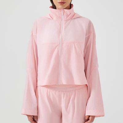 China Women Nylon Cropped Hooded UV Blocking Jacket Lightweight Breathable Outdoor Sports 100 Nylon for sale