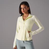 China Women's Full Zip Yoga Jacket Slim Fit Moisture Wicking Quick Dry Light Yellow 88% Polyester 12% Spandex for sale