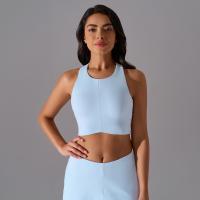 China Sky Blue High Neck Crop Sports Bra 86 Nylon 14 Spandex High Support Moisture Wicking for Yoga Gym for sale