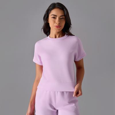China Lilac Yoga Activewear Short Sleeve Fleece Sweatshort Set 40% Rayon 52% Polyester 8% Spandex for sale