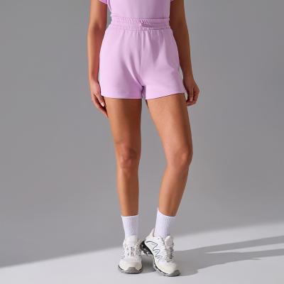 China Women High Waisted Yoga Shorts with Pockets Air Layer 2.0 Fabric 8% Spandex Light Gray for sale