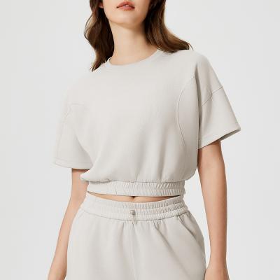 China Women's Cotton Blend Cropped Sweatshirt Skirt Set 52% Polyester 40% Rayon 8% Spandex for sale