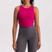 China Women's Ribbed Knit Yoga Crop Top Side Lace Up Breathable Nylon Spandex Fuchsia for sale