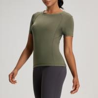 China Women's Olive Green Short Sleeve Athletic Top Merino Wool Blend 75.1% Lyocell 16.5% Wool Slim Fit Moisture Wicking Yoga Activewear for sale